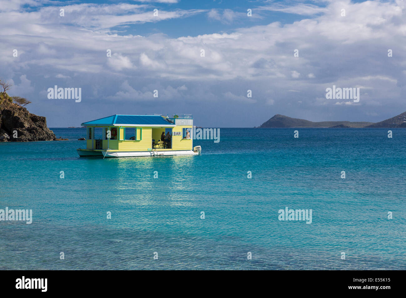Floating bar on Coral Bay on the Caribbean Island of St John in the US ...
