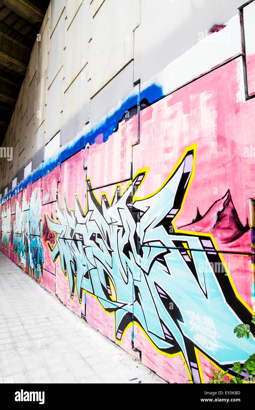 Corridor, colorful graffiti, abstract grunge grafiti background over ...