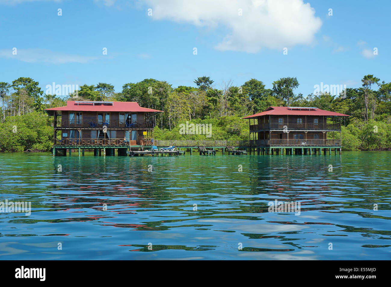 tropical hotel on stilts over water, Caribbean sea, Panama Stock Photo ...