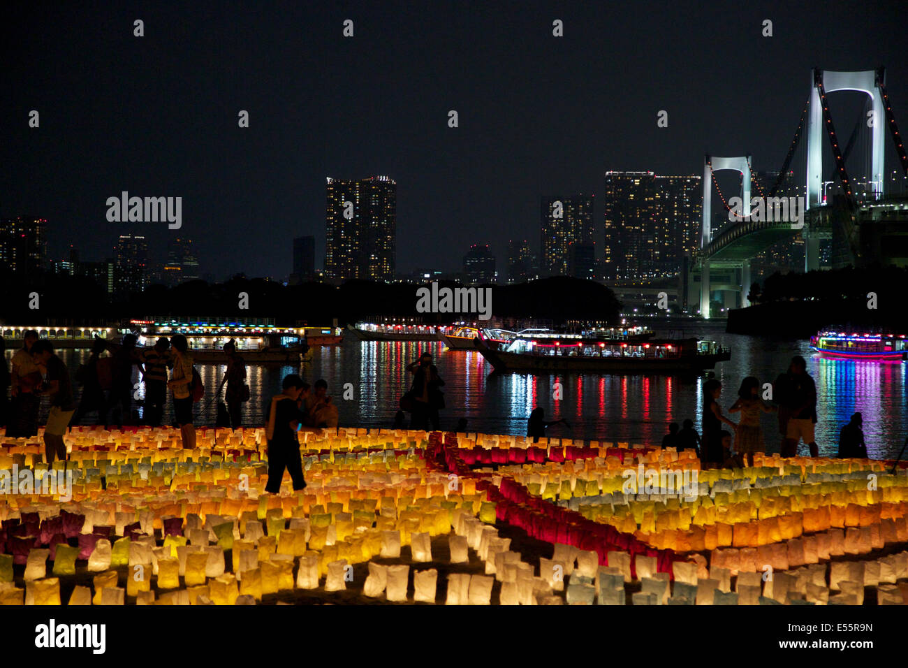 Tokyo, Japan. 21st July, 2014. Visitors enjoy the view of the lanterns ...