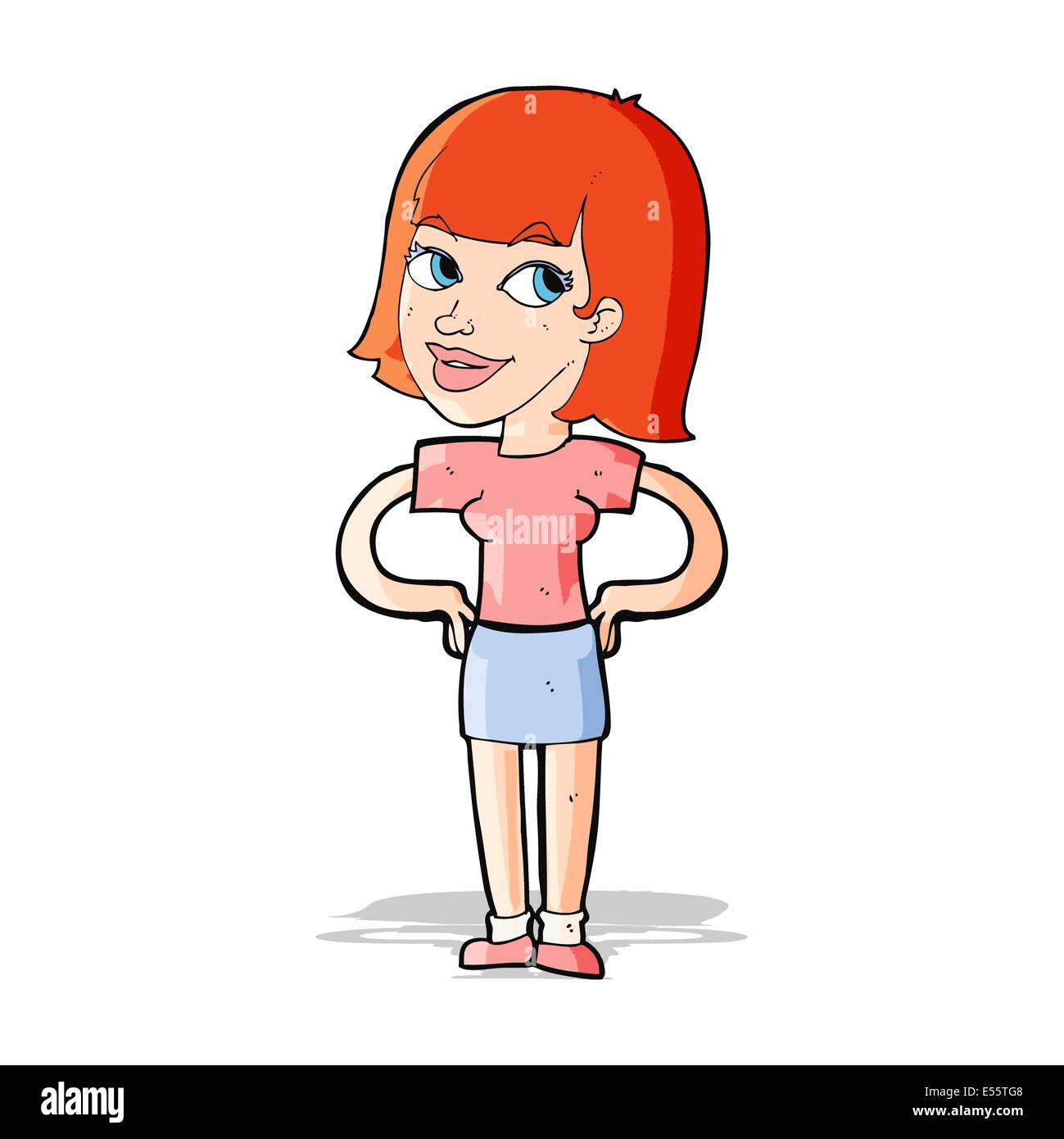 cartoon happy woman with hands on hips Stock Vector Image & Art - Alamy
