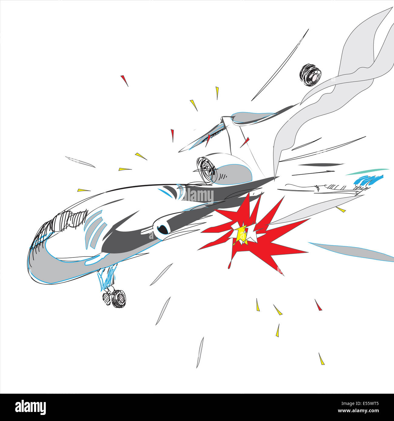 Illustration of Plane Crash on White Stock Photo - Alamy