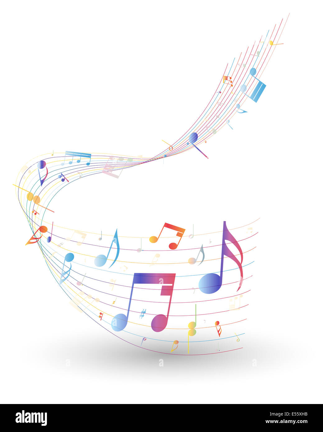 Multicolor musical note staff background. Vector illustration EPS 10 ...
