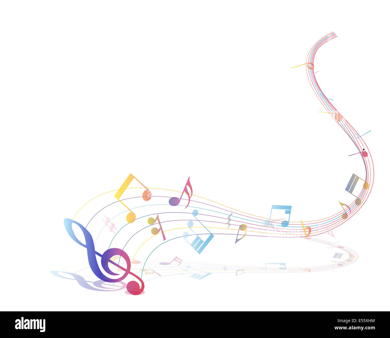 Multicolor musical note staff background. Vector illustration EPS 10 ...