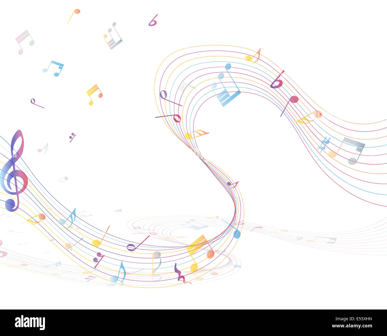 Multicolor musical note staff background. Vector illustration EPS 10 ...