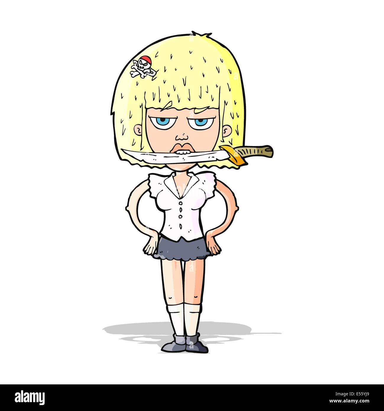 cartoon woman with knife between teeth Stock Vector Image & Art - Alamy