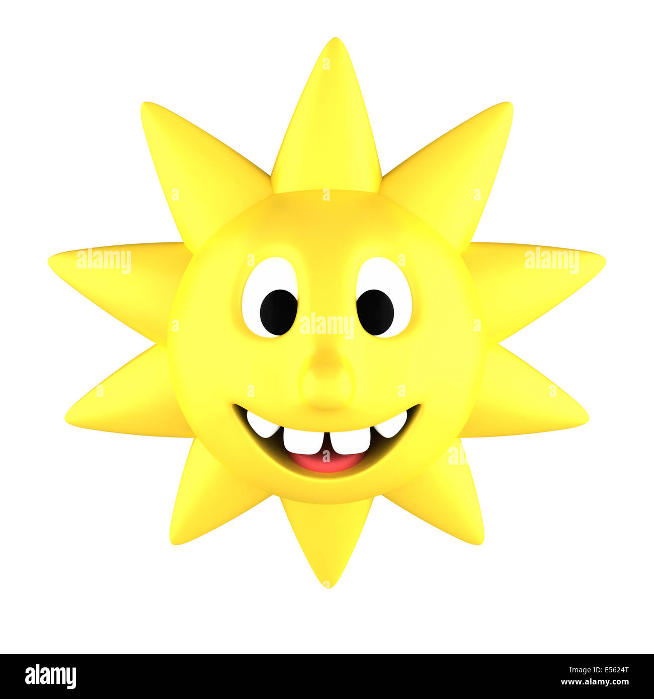 Yellow sun smiling showing teeth, isolated on white background Stock ...
