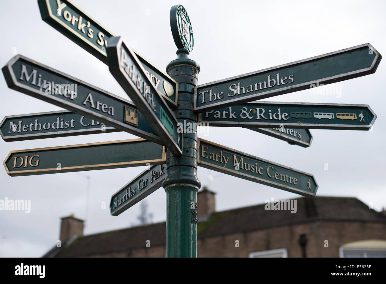 Signpost showing places of interest in the City of York, UK Stock Photo ...