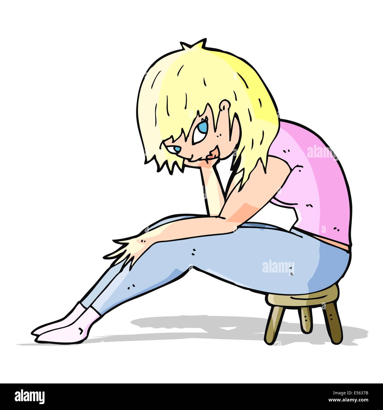 Cartoon woman sitting on stool Stock Vector Images - Alamy