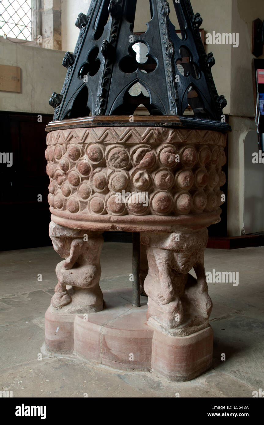 The font, St. Margaret`s Church, Crick, Northamptonshire, England, UK ...