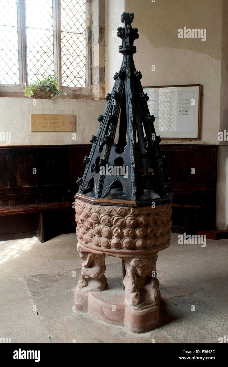 The font, St. Margaret`s Church, Crick, Northamptonshire, England, UK ...