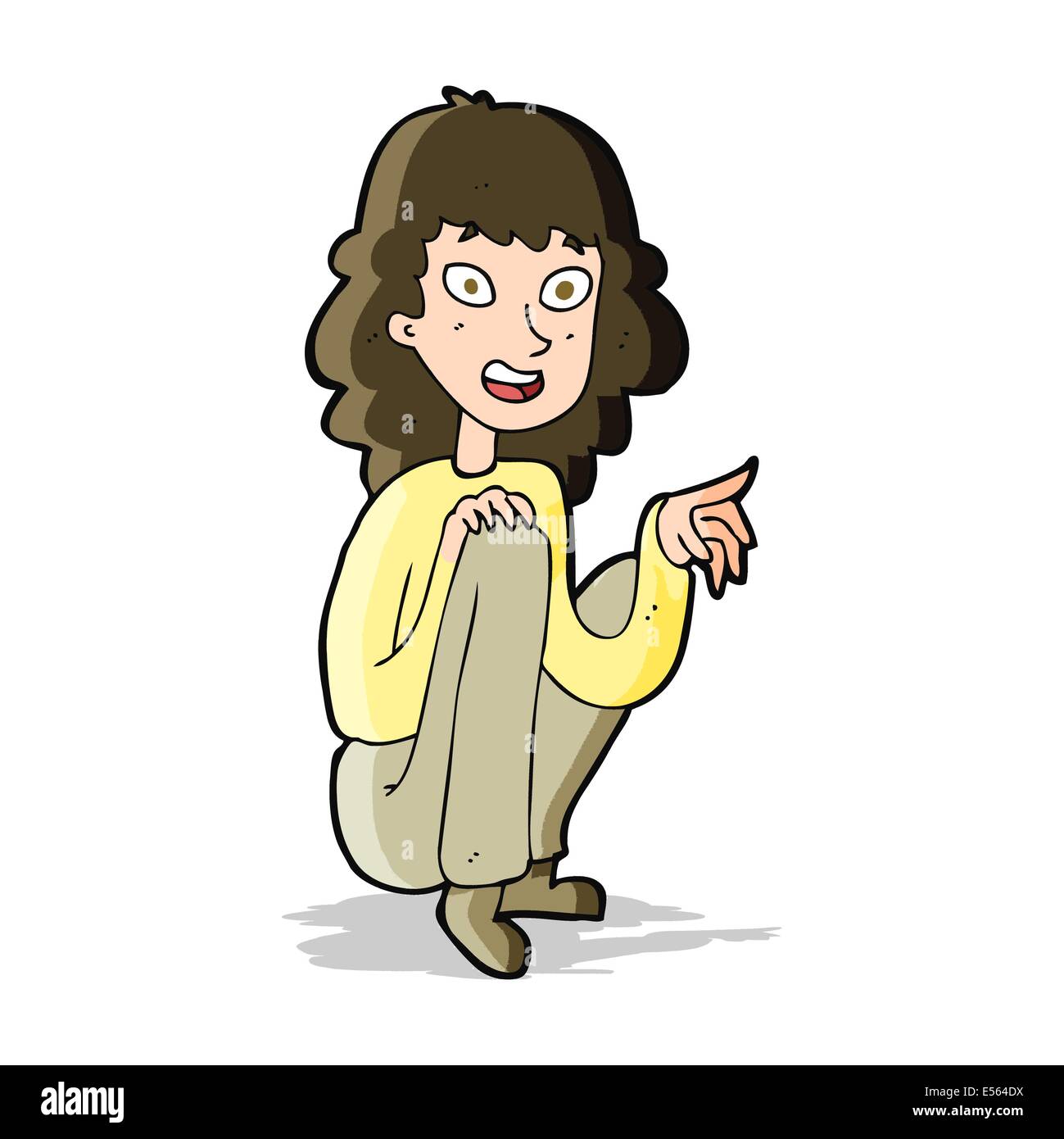 Cartoon happy woman sitting pointing hi-res stock photography and ...