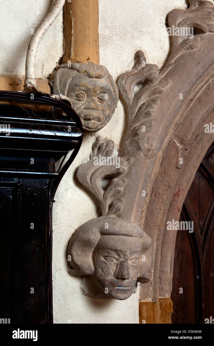 Interior detail with stone carvings, St. Margaret`s Church, Crick ...