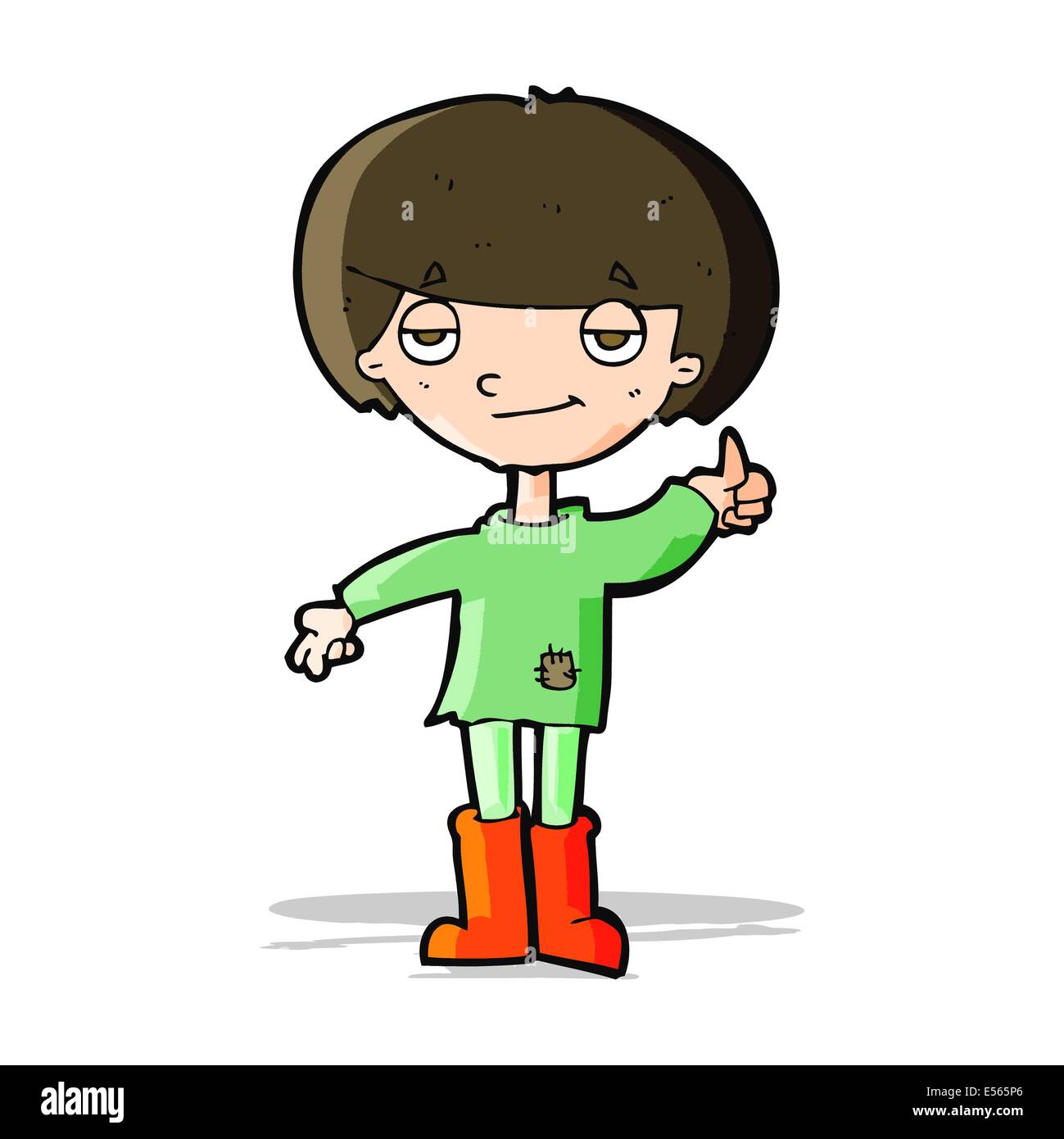 cartoon boy in poor clothing giving thumbs up symbol Stock Vector Image ...