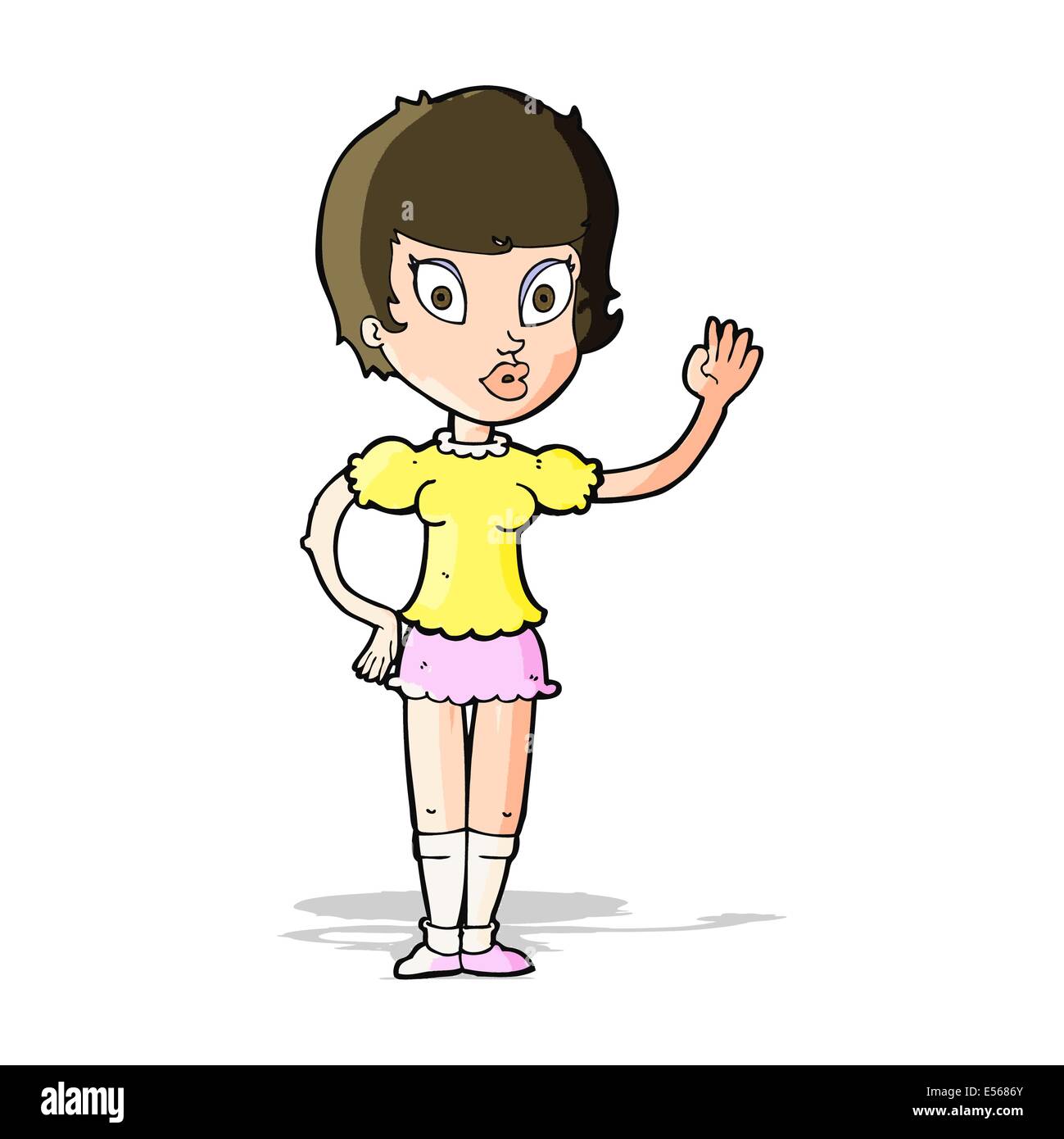 Cartoon pretty girl waving Cut Out Stock Images & Pictures - Alamy