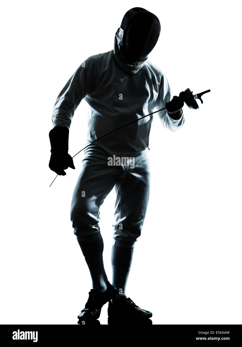 one man fencing silhouette in studio isolated on white background Stock ...