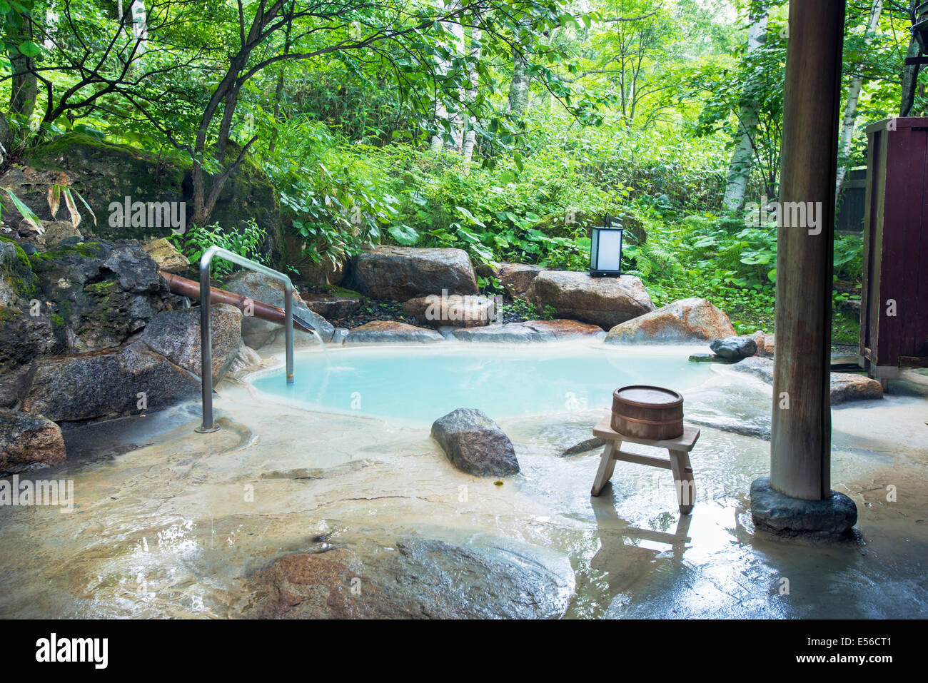 Typical Japanese rotenburo hotspring onsen. This is in Shirahone Stock ...