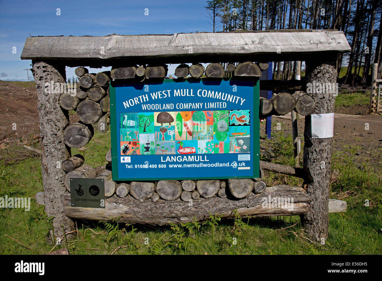 Signboard display North West Mull Community woodland Isle of Mull ...