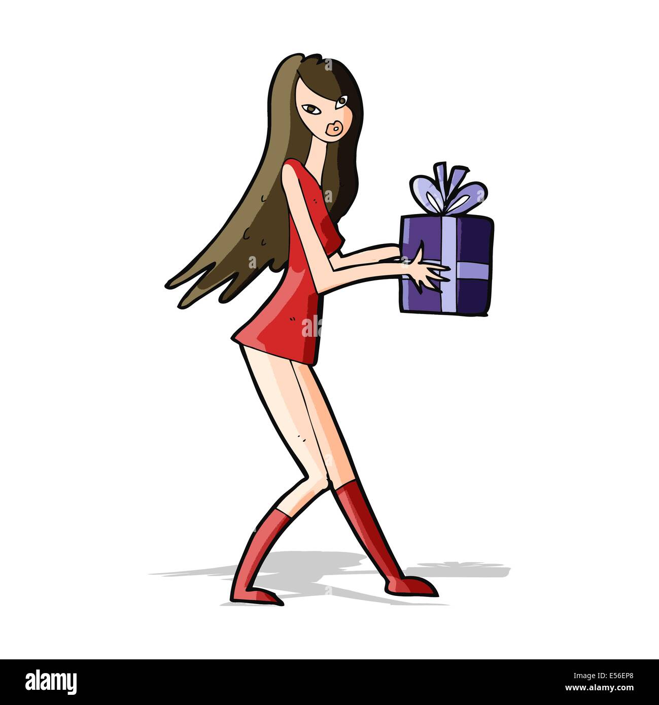 cartoon fashion girl with present Stock Vector Image & Art - Alamy