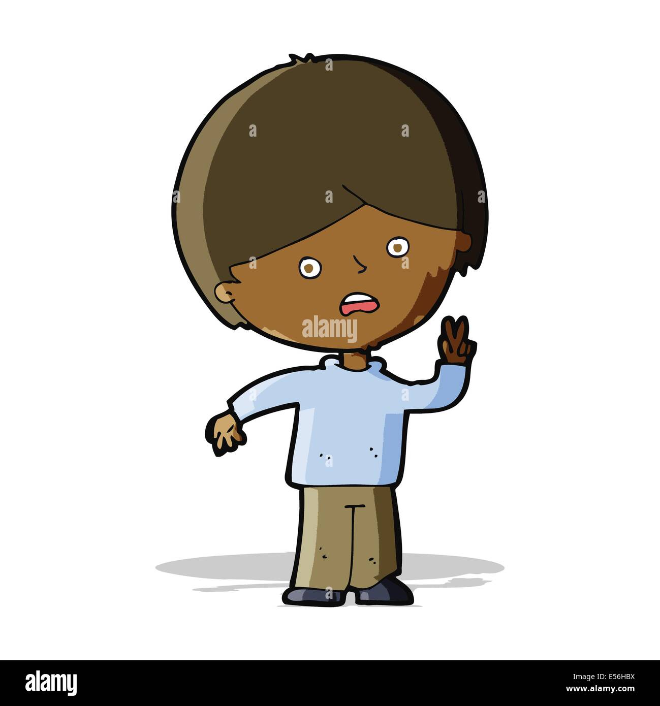 cartoon unhappy boy giving peace sign Stock Vector Image & Art - Alamy