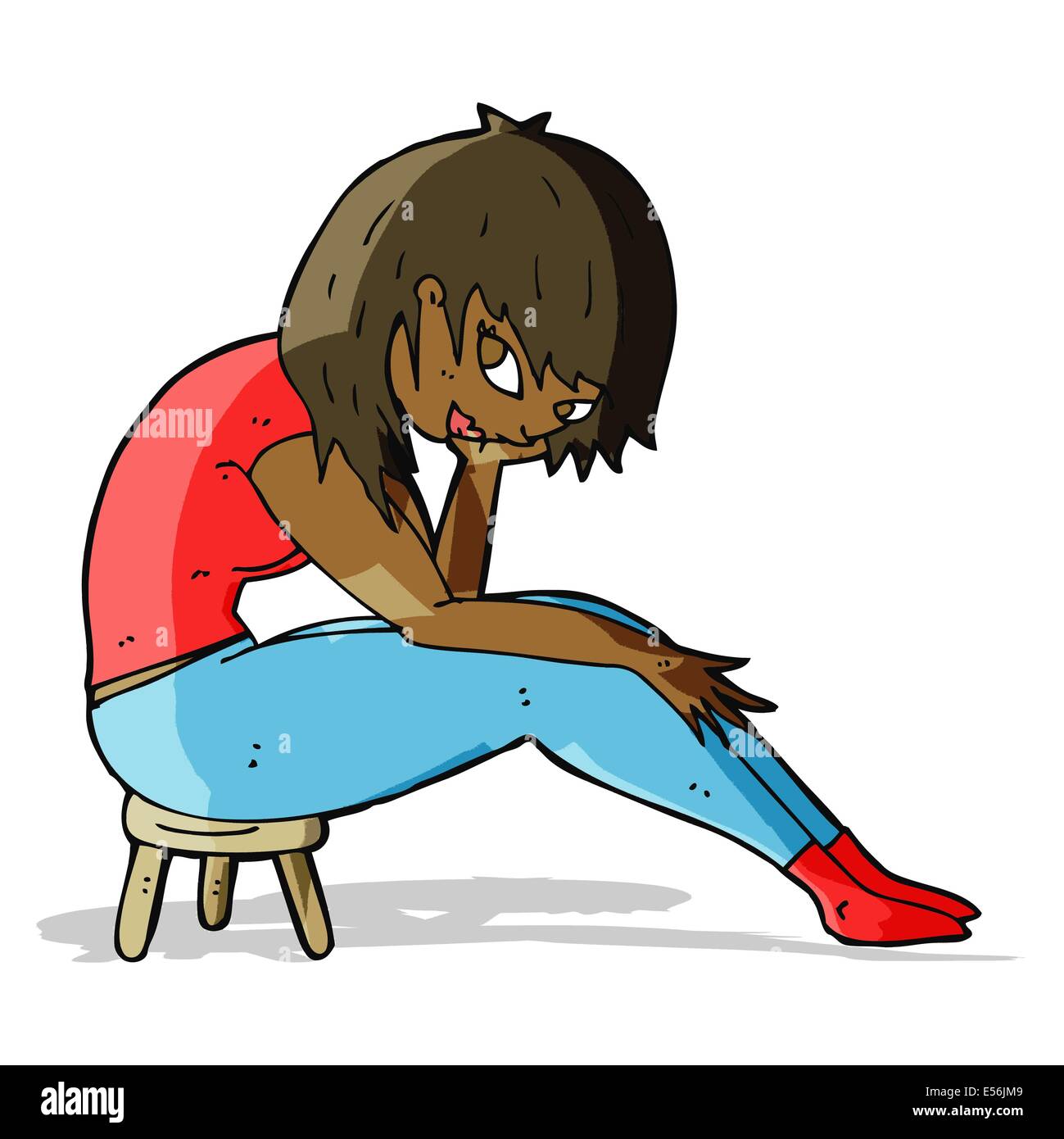 Cartoon woman sitting on stool hi-res stock photography and images - Alamy