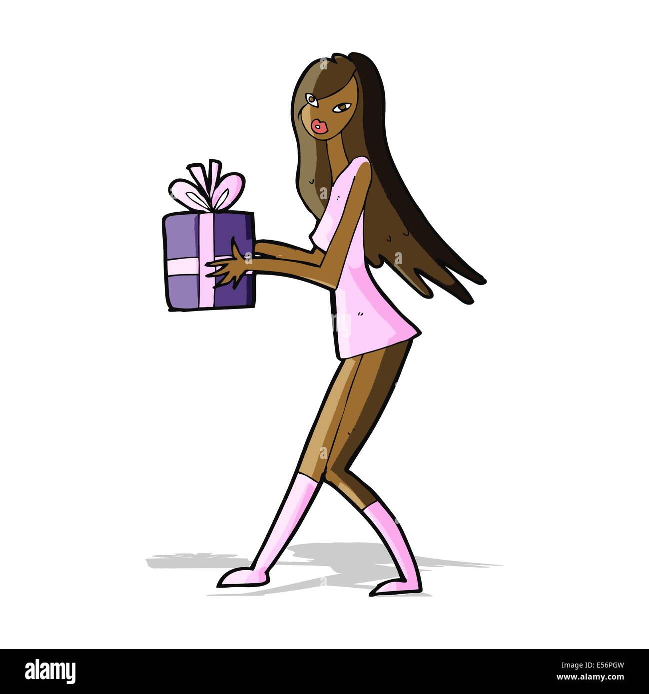 cartoon fashion girl with present Stock Vector Image & Art - Alamy