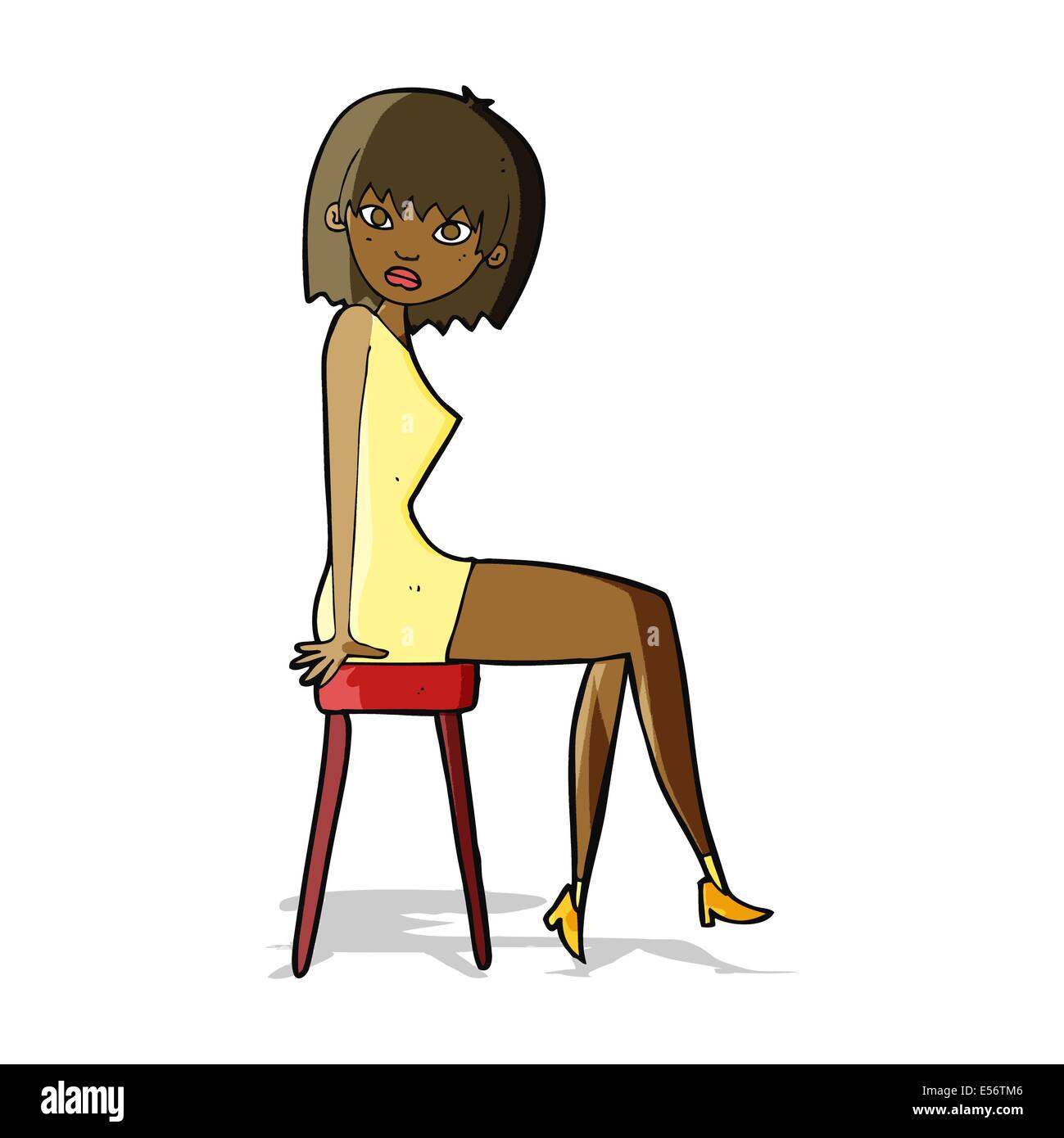 cartoon woman sitting on stool Stock Vector Image & Art - Alamy