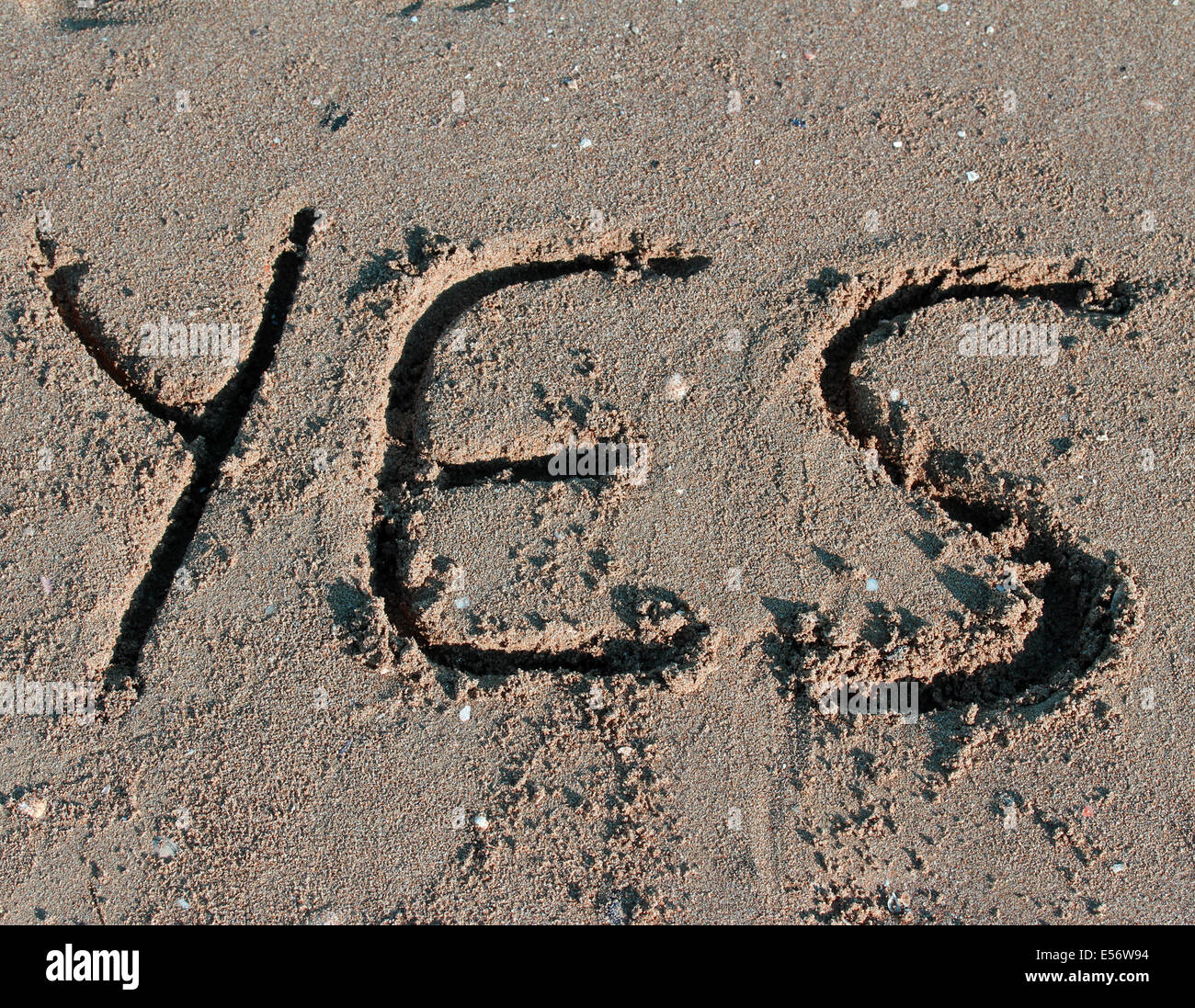 big written YES on the sand of the Sea Beach Stock Photo - Alamy