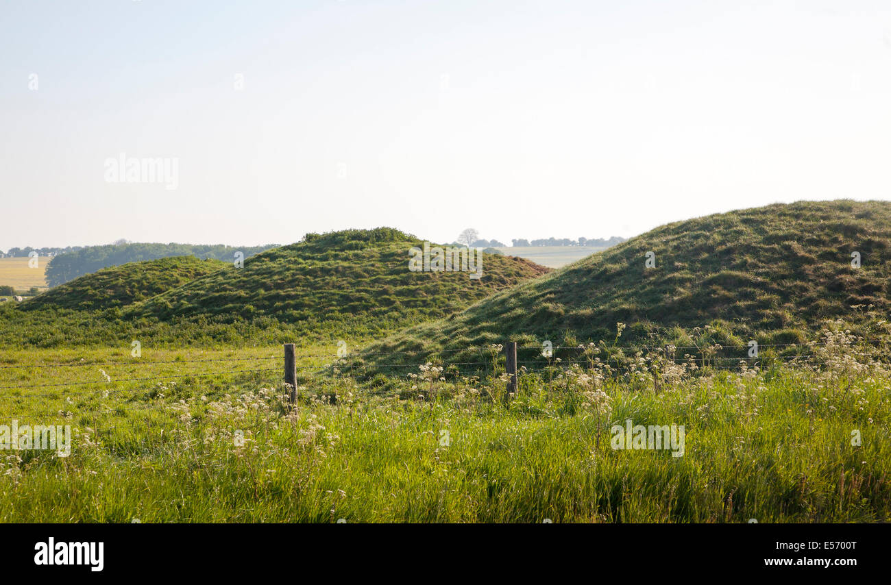 Tumuli megalithic burial mounds on the ancient Ridgeway, East Kennet ...