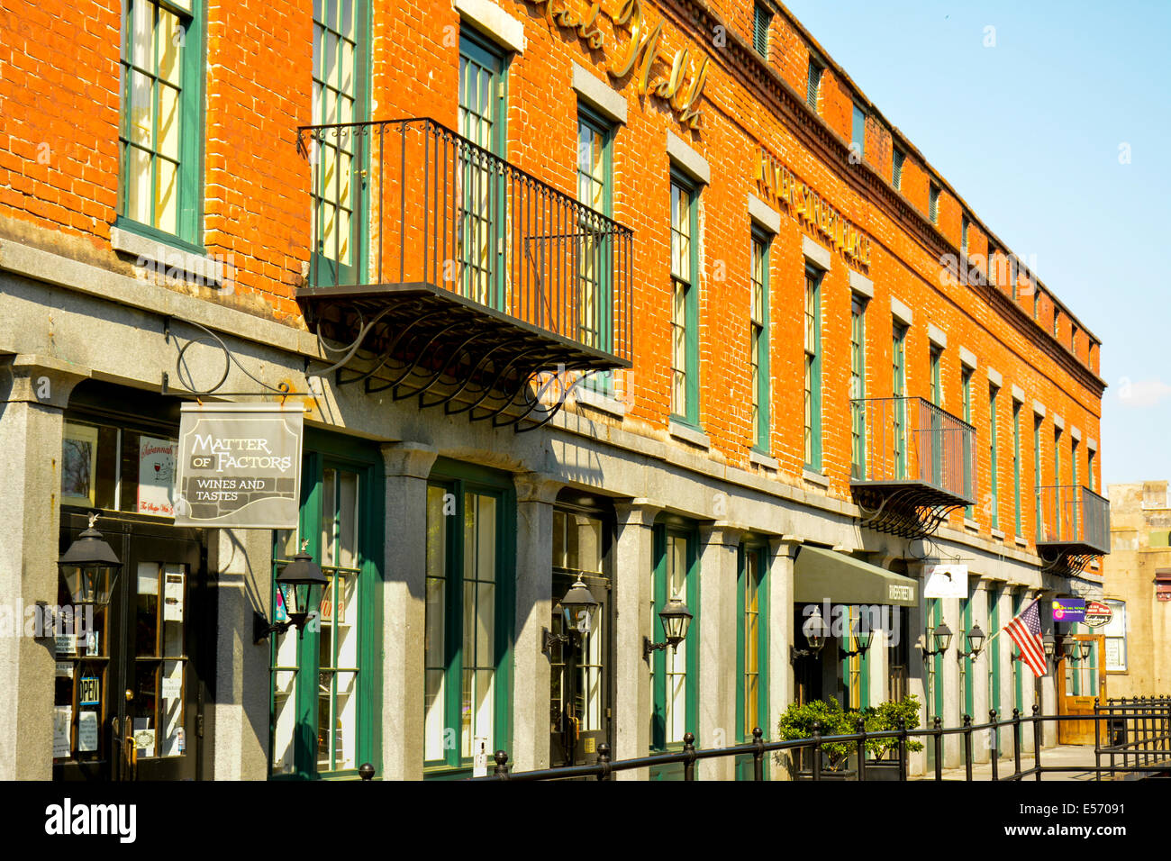 Shopping district near the riverfront in Savannah, GA, USA Stock Photo ...