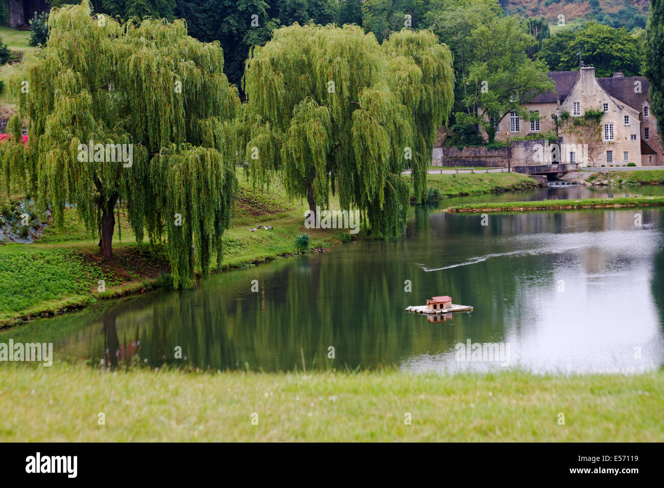 pond lake by castle Falaise, Calvados, Normandy in July Stock Photo - Alamy