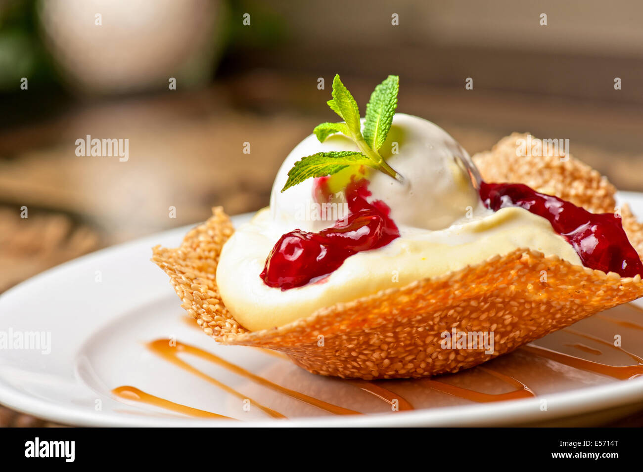 cake with jam ice cream Stock Photo - Alamy