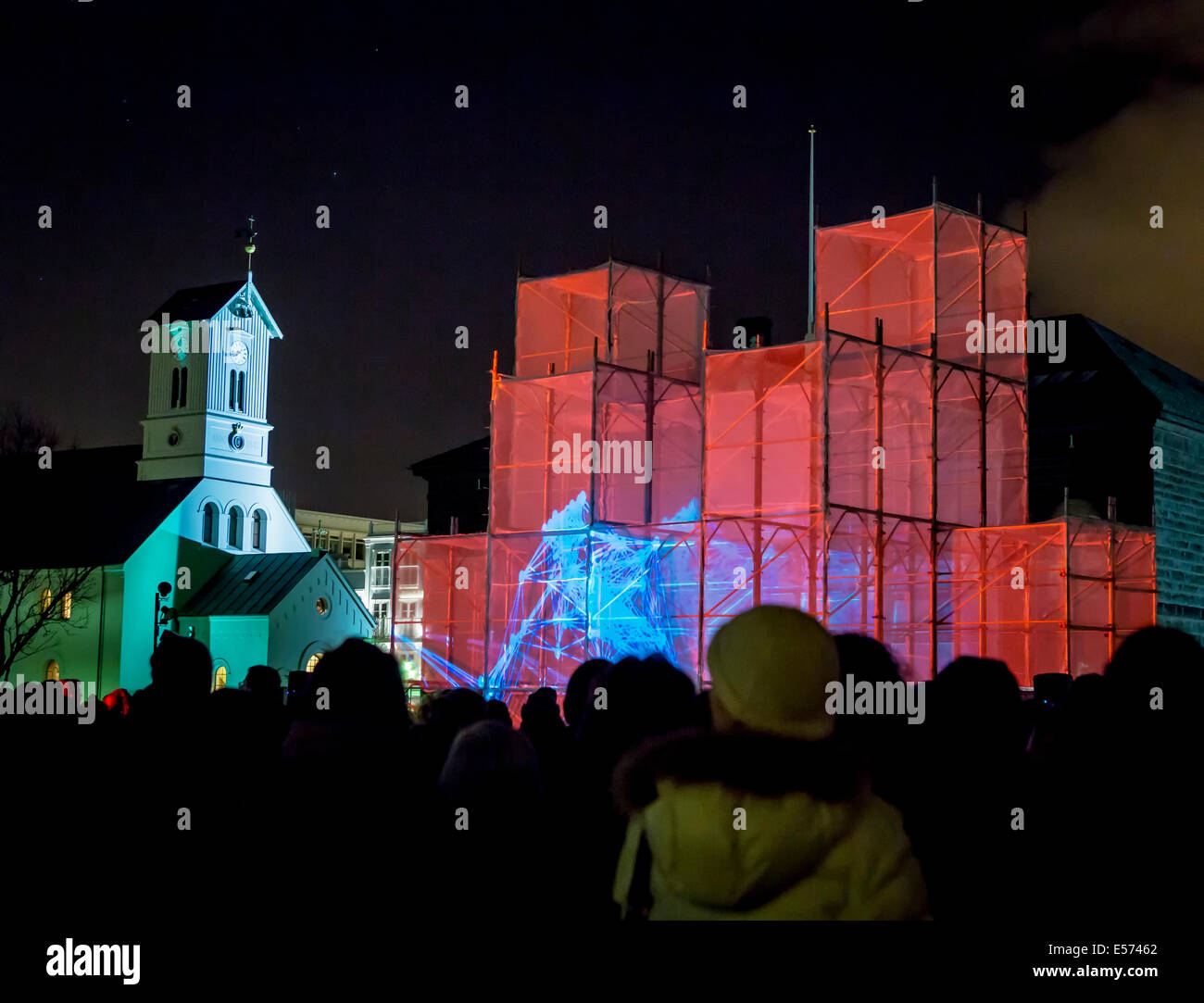 Light display during the Winter Lights Festival, Reykjavik, Iceland ...