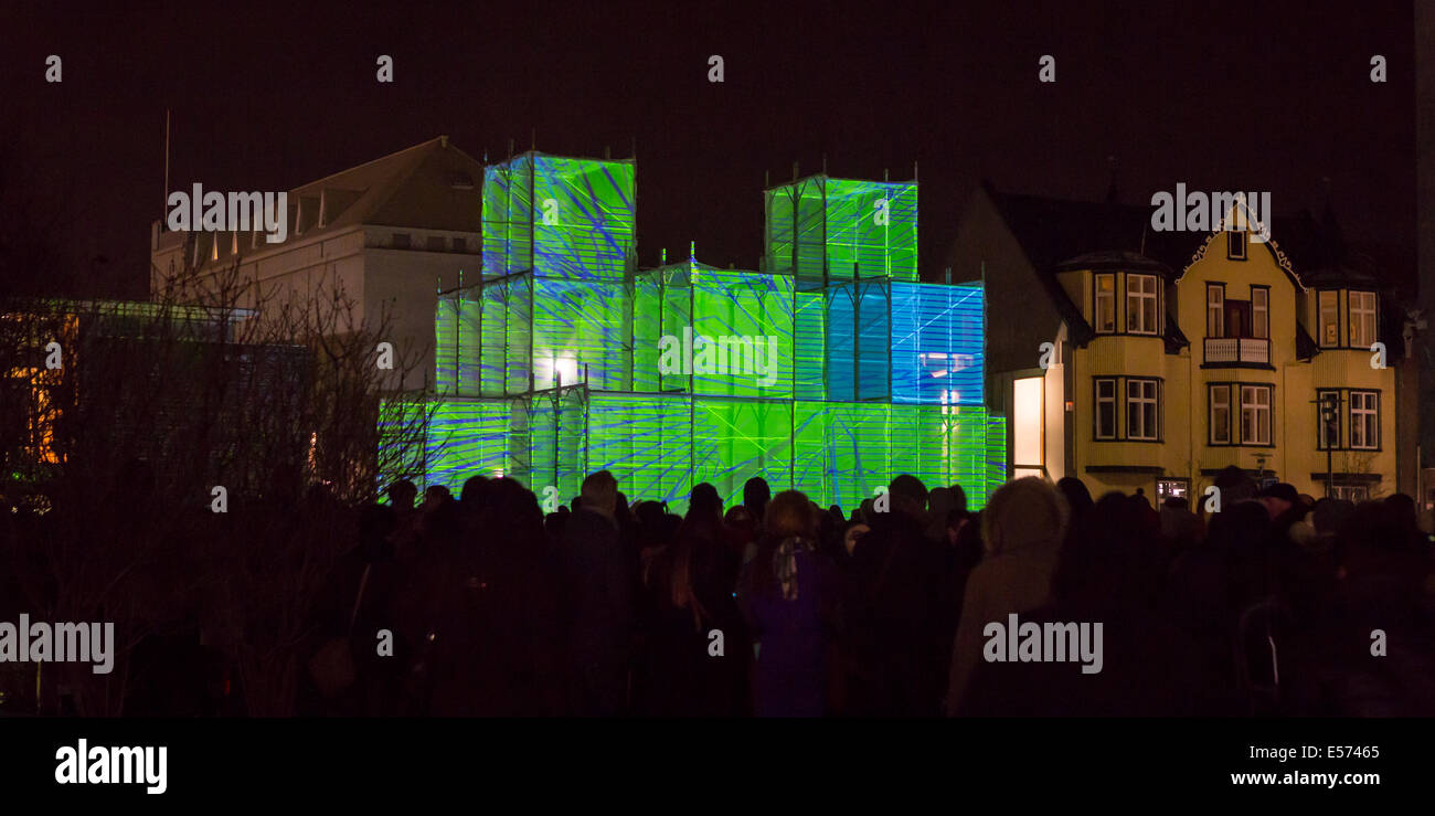 Light display during the Winter Lights Festival, Reykjavik, Iceland ...