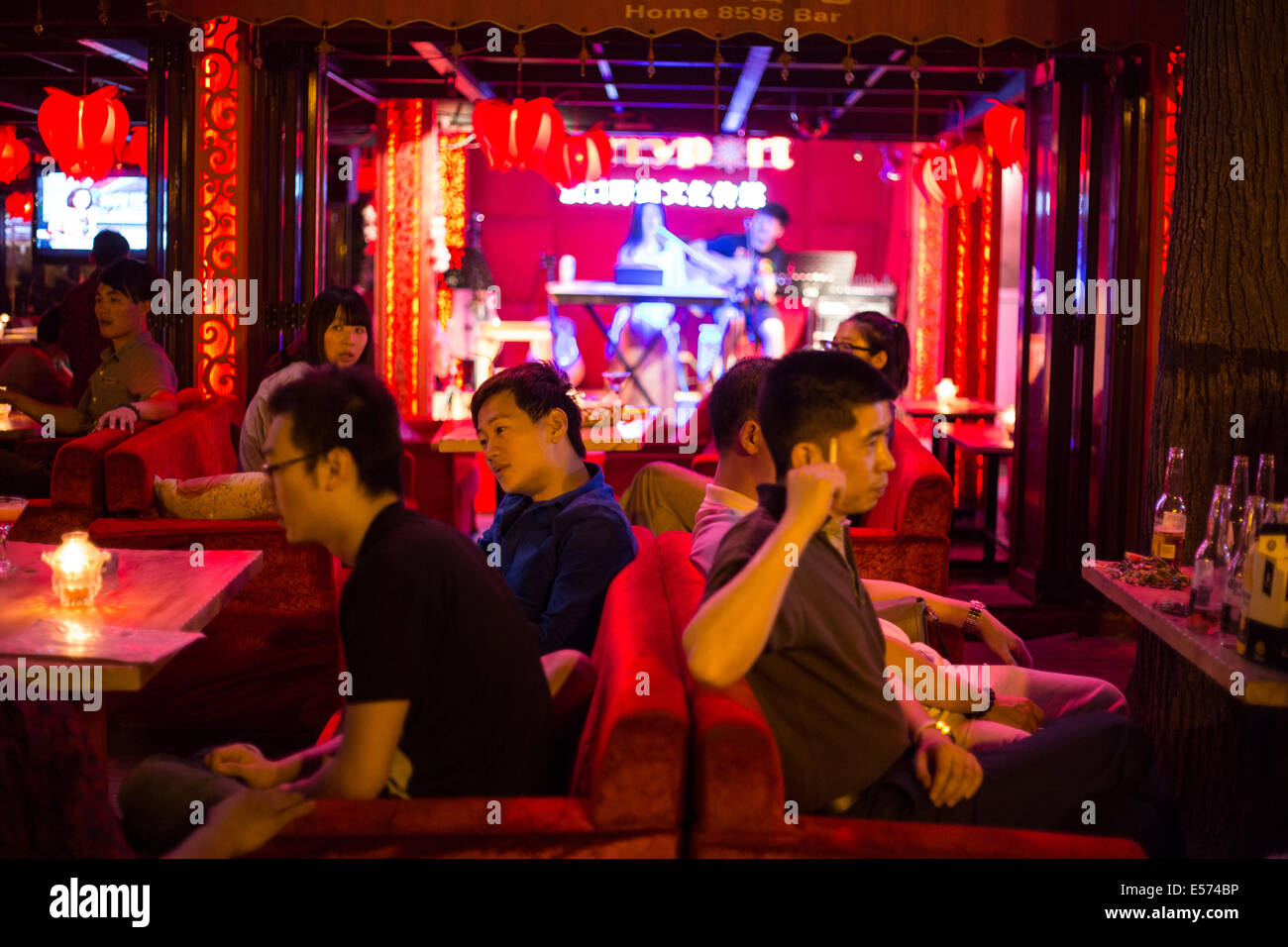Chinese youths in a bar at QianHai Lake, in Beijing, China Stock Photo ...