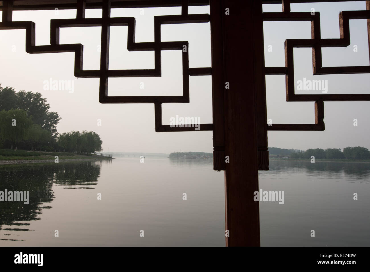 River ferry boat, at The Grand Canal Forest Garden, in Tongzhou ...
