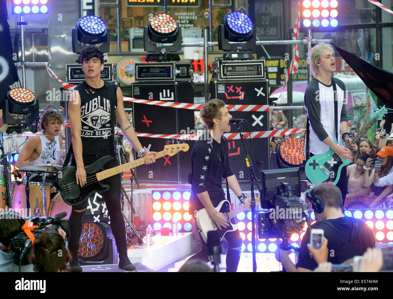 New York, NY, USA. 22nd July, 2014. 5 Seconds of Summer (5SOS) on stage ...
