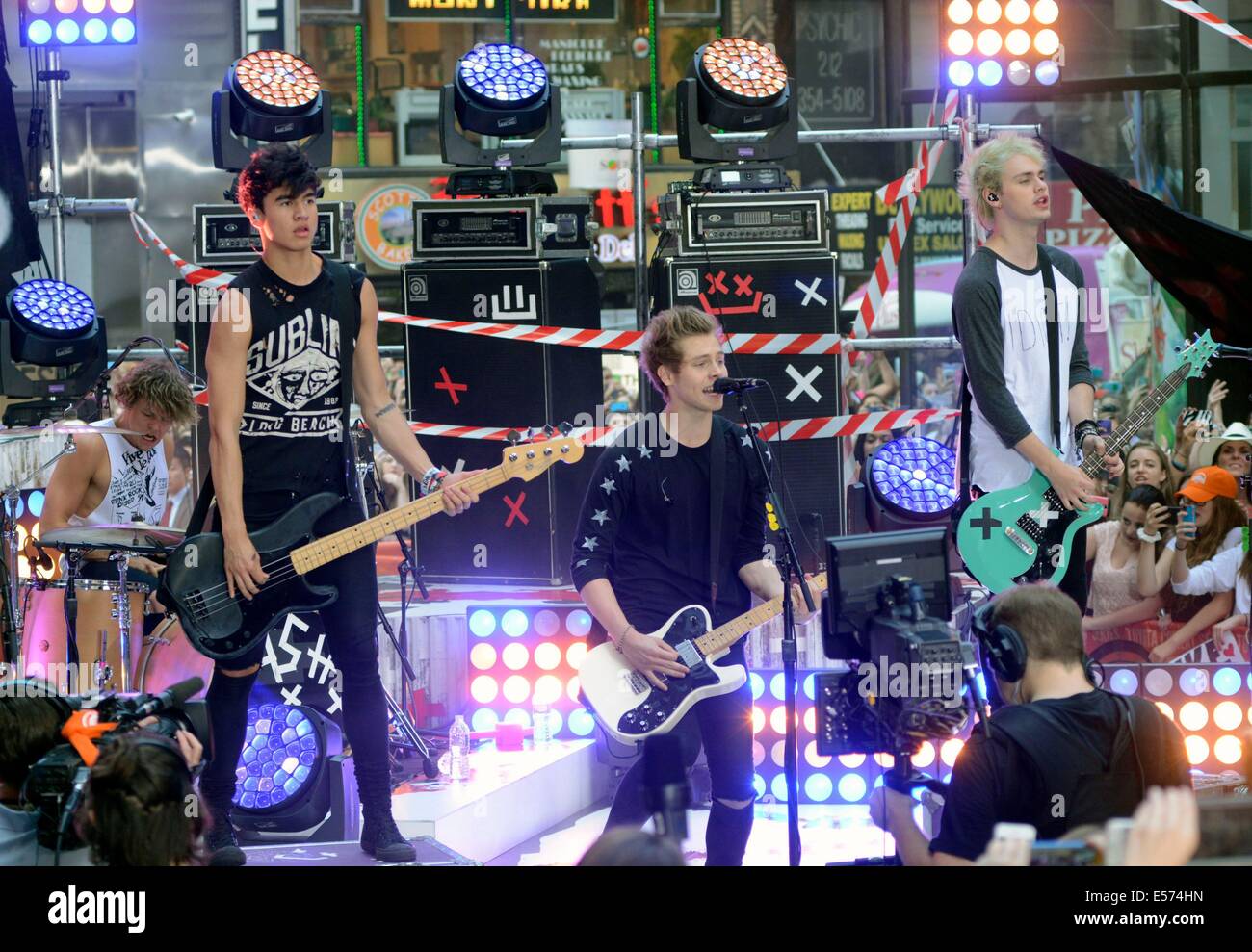 New York, NY, USA. 22nd July, 2014. 5 Seconds of Summer (5SOS) on stage ...