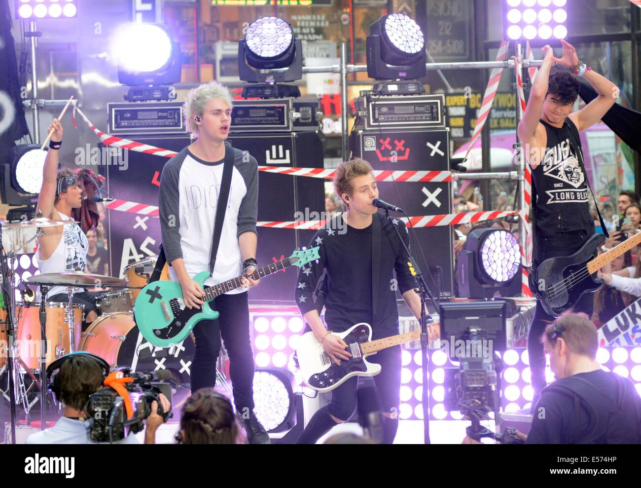 New York, NY, USA. 22nd July, 2014. 5 Seconds of Summer (5SOS) on stage ...