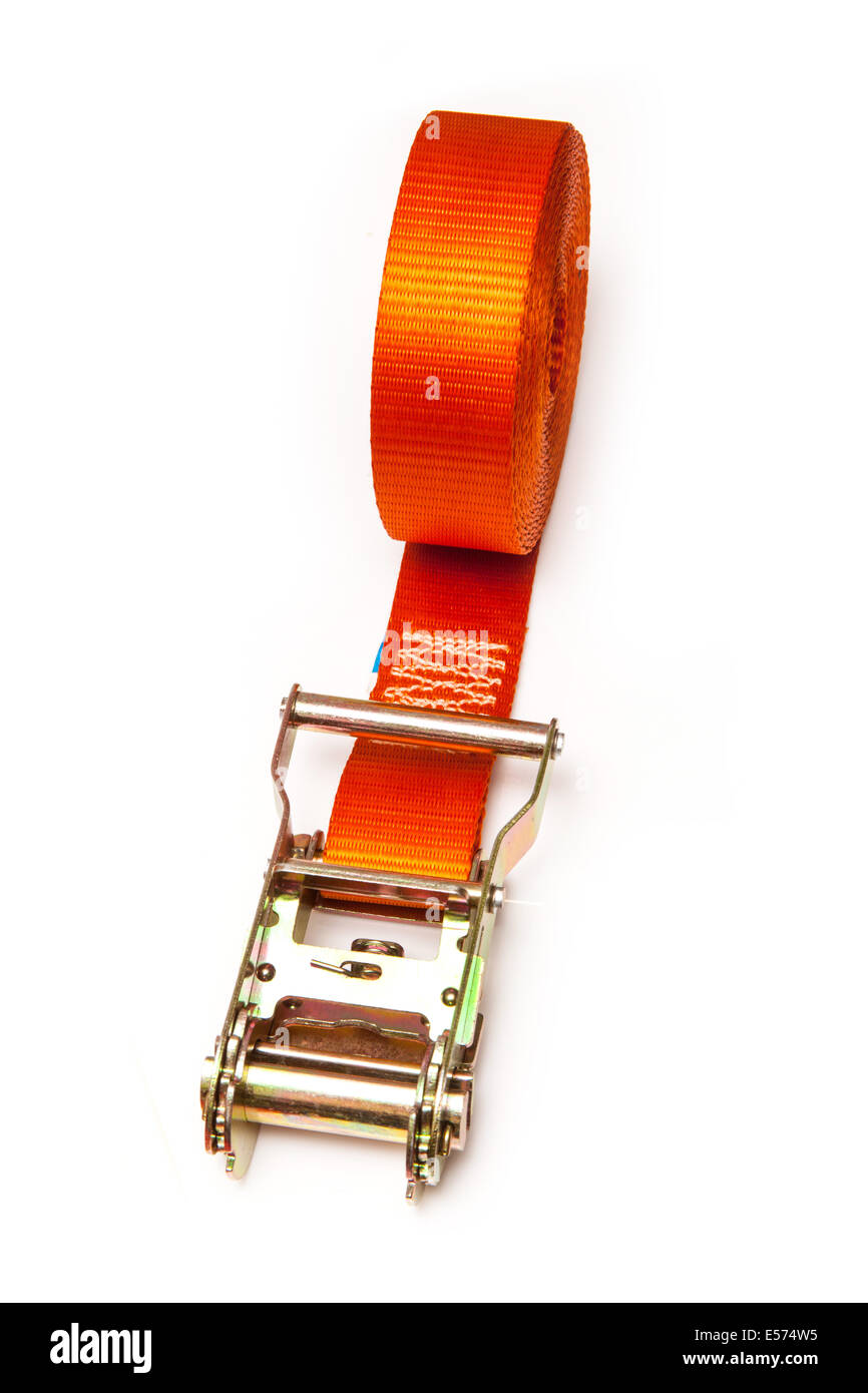 Orange ratchet strap isolated on a white studio background Stock Photo ...