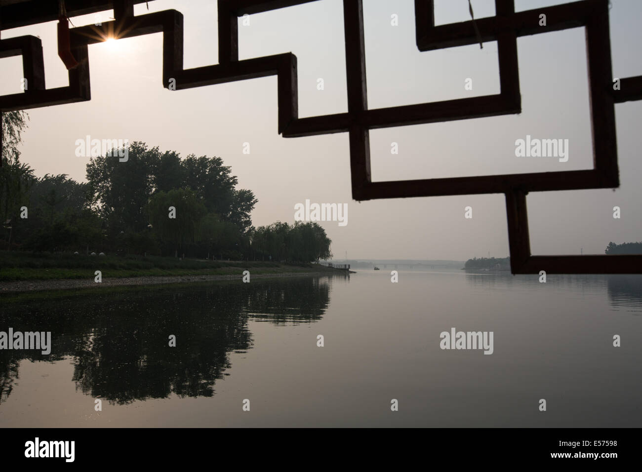 River ferry boat, at The Grand Canal Forest Garden, in Tongzhou ...