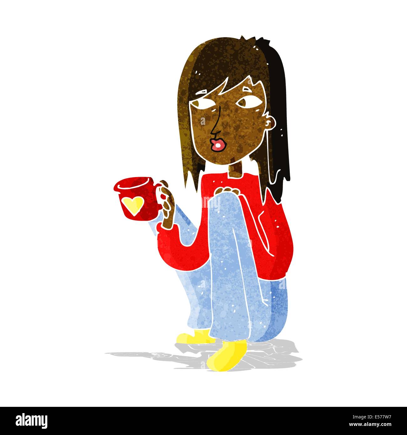 cartoon woman sitting with cup of coffee Stock Vector Image & Art - Alamy
