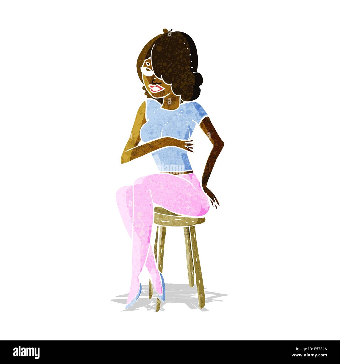 cartoon woman sitting on bar stool Stock Vector Image & Art - Alamy