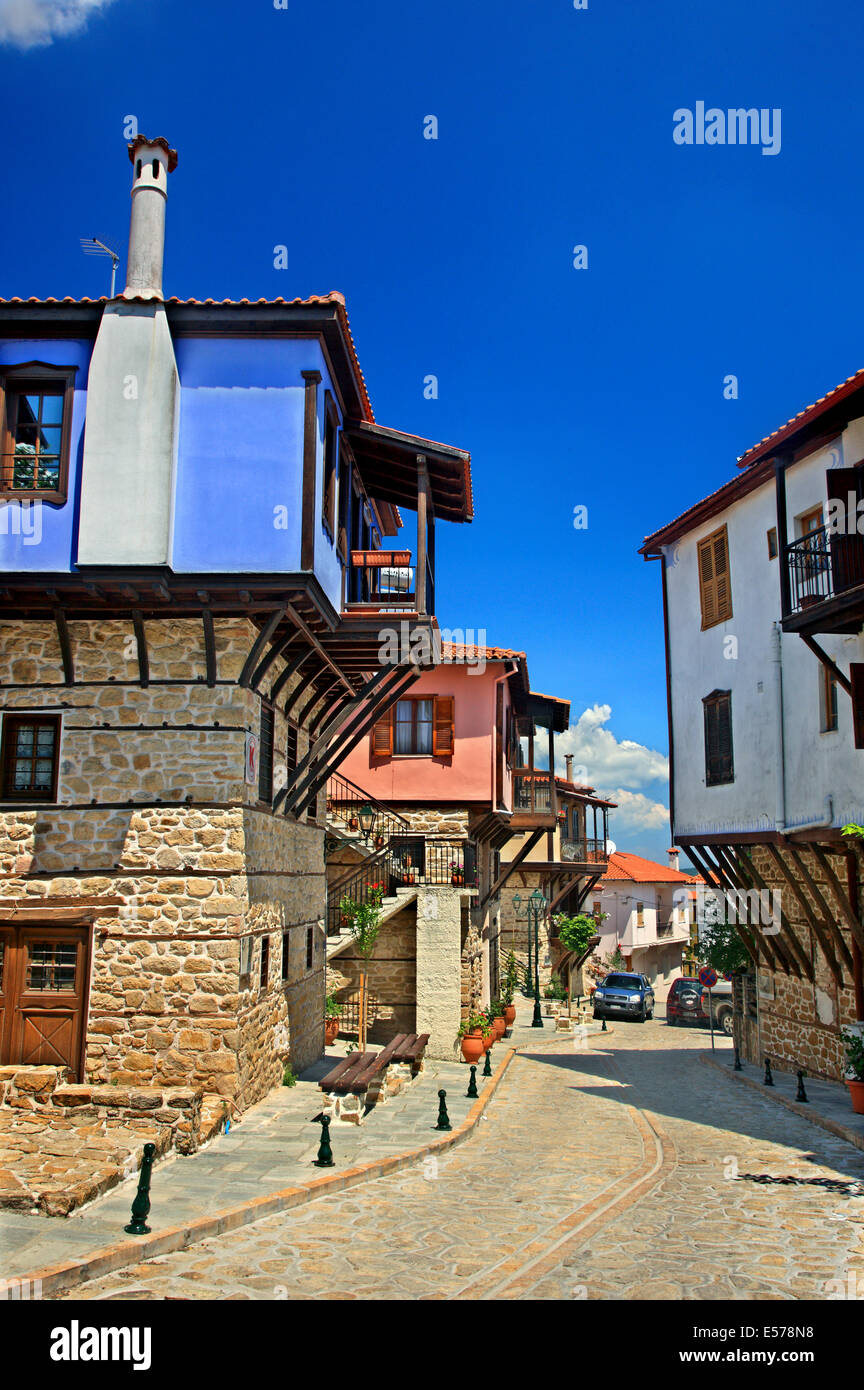 Walking around the picturesque alleys of Arnaia village, Municipality ...
