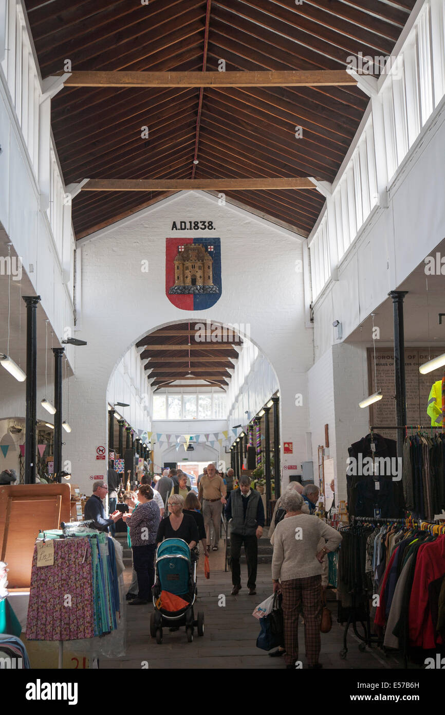 Shoppers inside the historic Shambles market hall in Devizes, Wiltshire ...