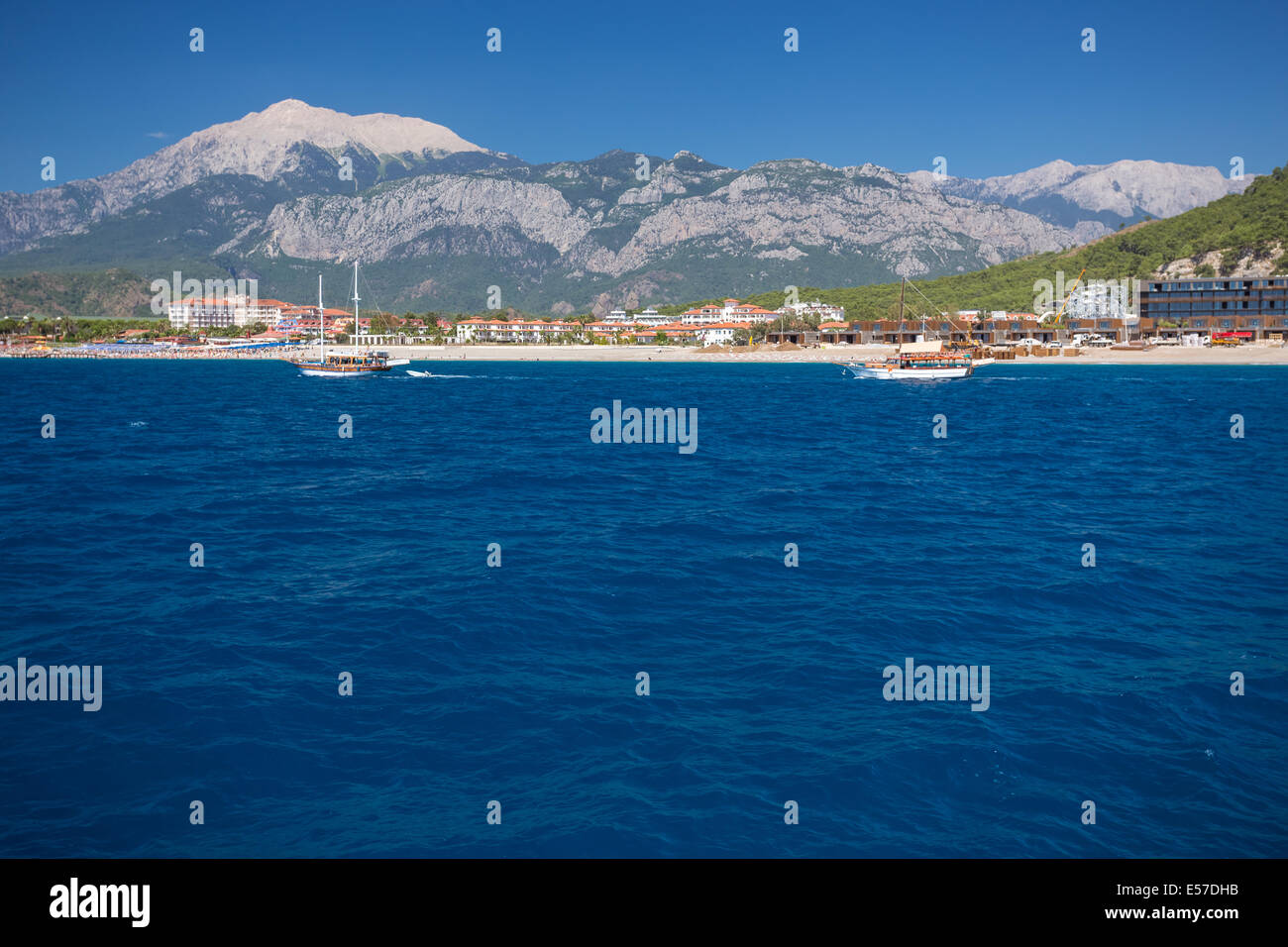 View of the coast from the sea. Kemer, Antalya Province, Turkey Stock ...