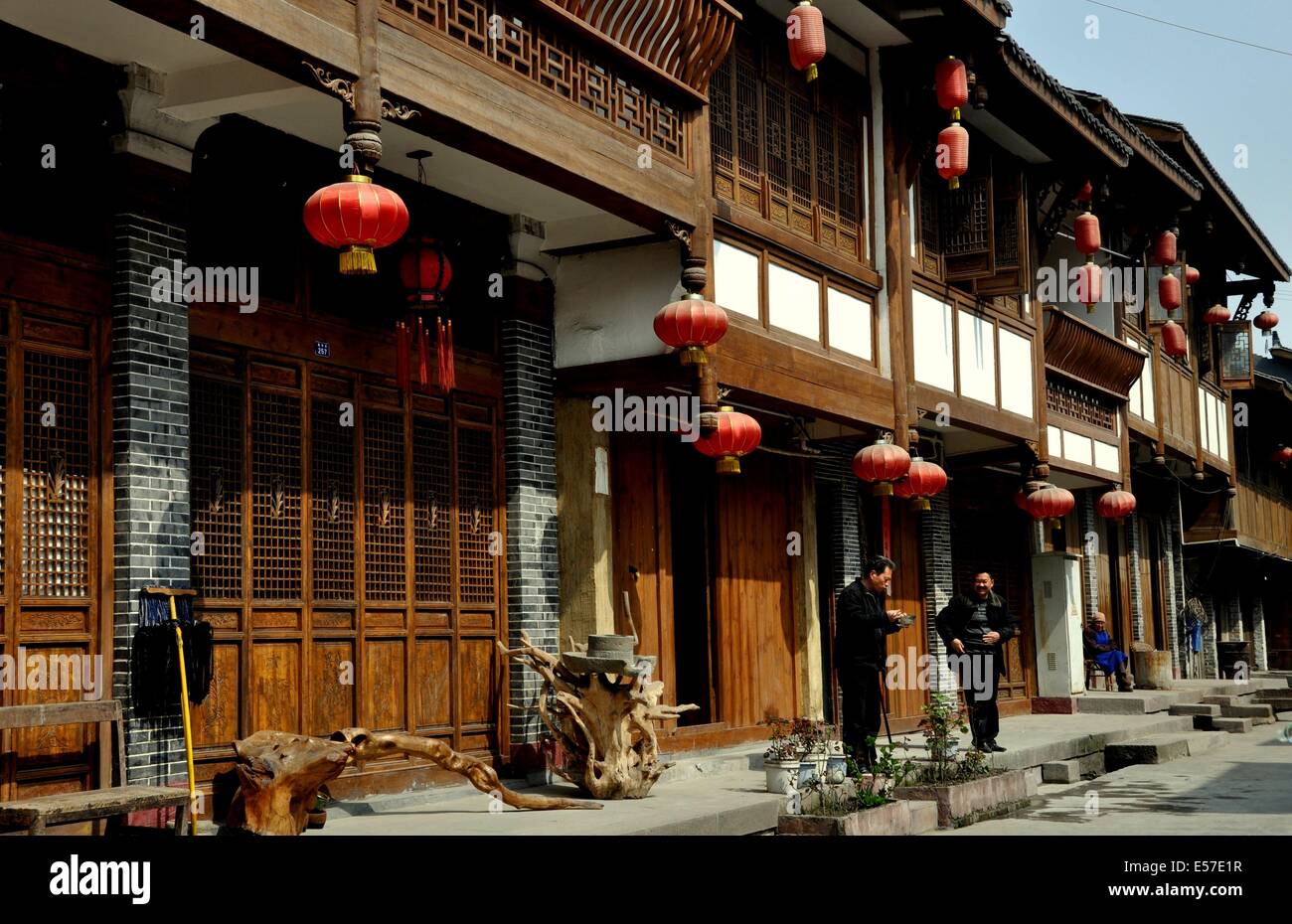 XIN XING ZHEN, CHINA: Traditional Sichuan wooden and stucco half ...