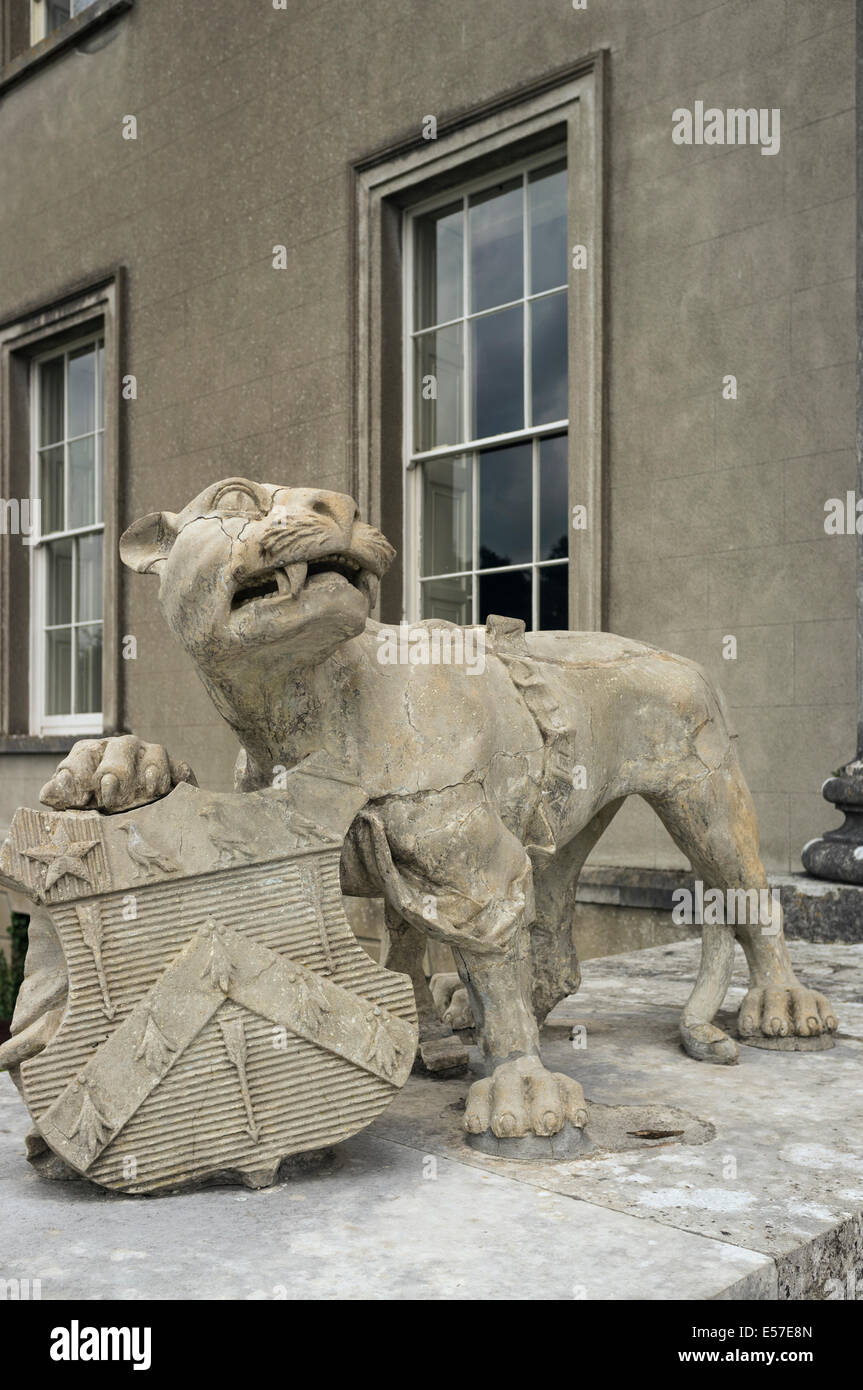 Lion statues at the entrance to Emo Court house in County Kildare. The ...