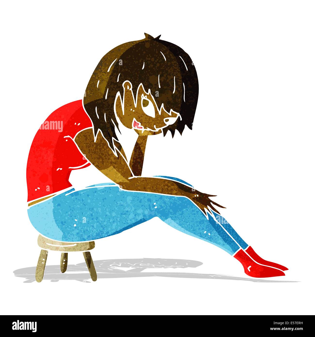 cartoon woman sitting on small stool Stock Vector Image & Art - Alamy