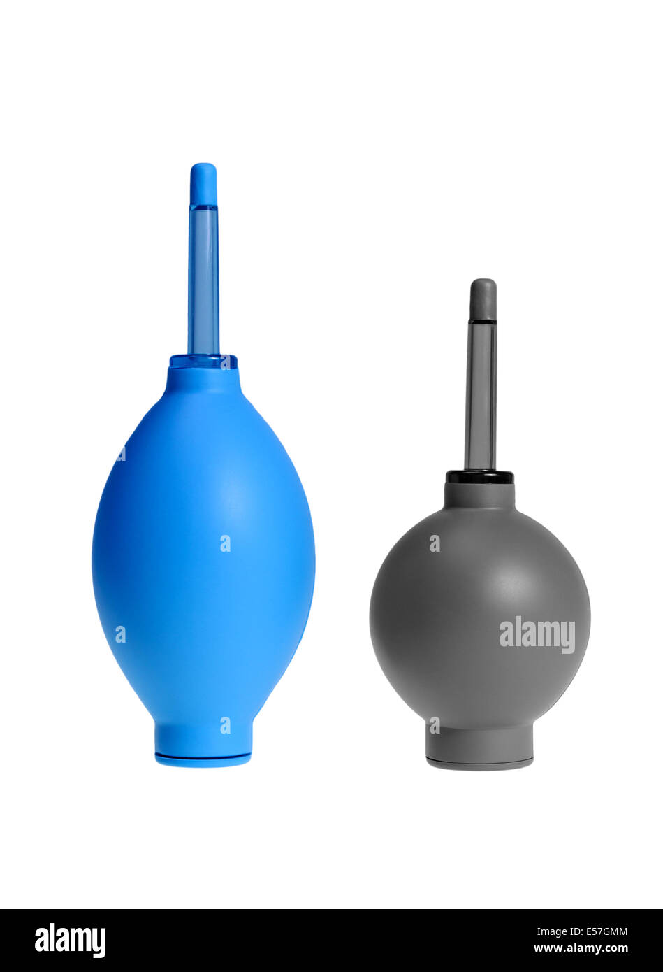 Blue and gray rubber air blower pump dust cleaner isolated on white ...